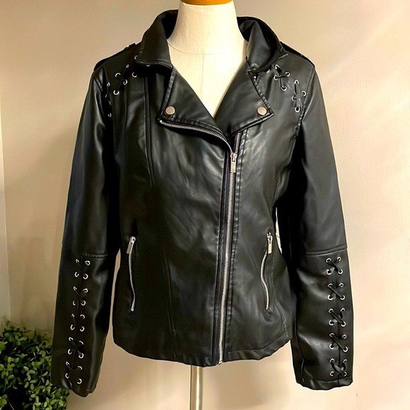 New Look | Jackets & Coats | New Look Faux Leather Motto Biker Jacket ...